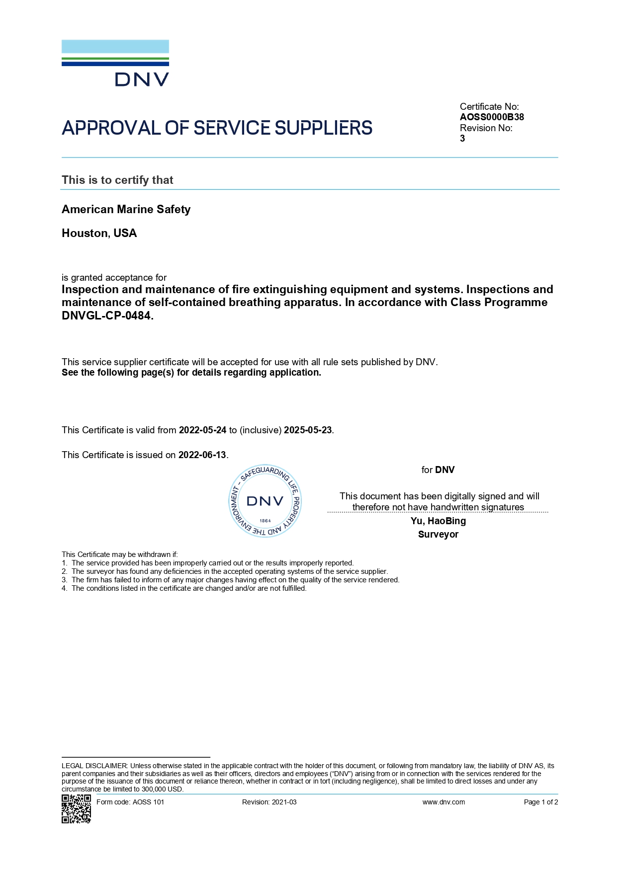 DNV – FFE – Onursan Usa